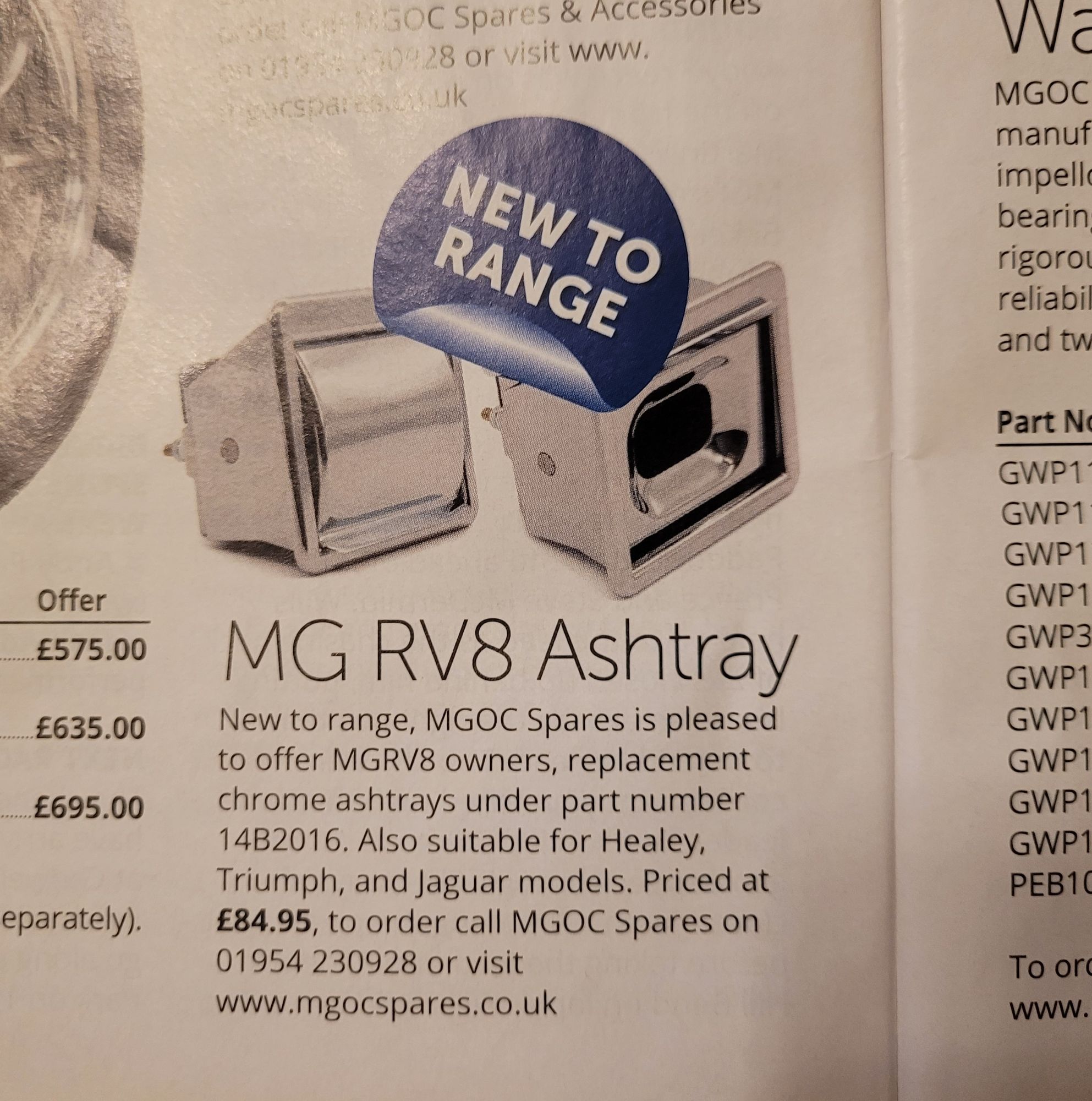 MGRV8 Replacement Ashtray – MG RV8 info news and reviews
